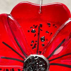 Fused Glass Poppy Suncatcher, Handmade Glass Artwork, Window Hanging ...