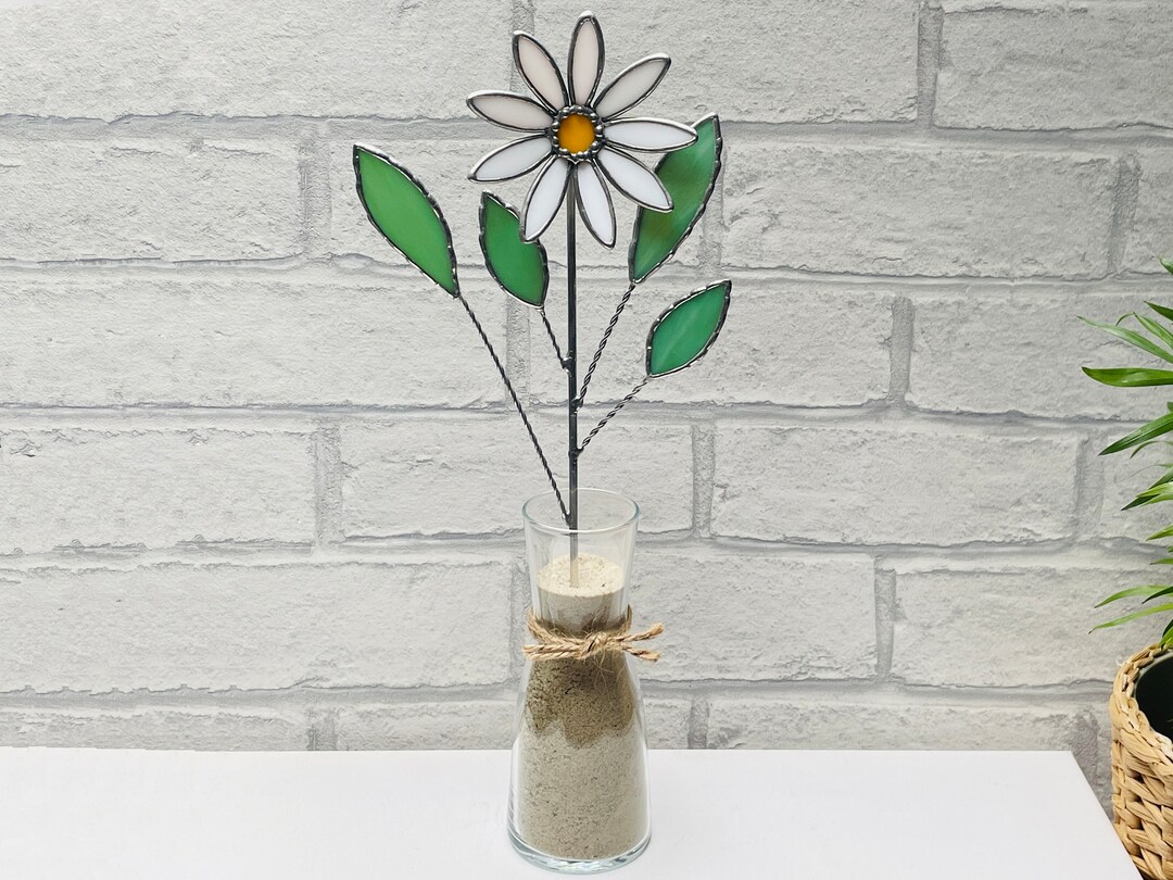 Stained Glass Daisy in Glass Vase, Handmade Glass Artwork, Glass Flower ...