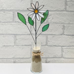 Stained Glass Daisy in Glass Vase, Handmade Glass Artwork, Glass Flower ...