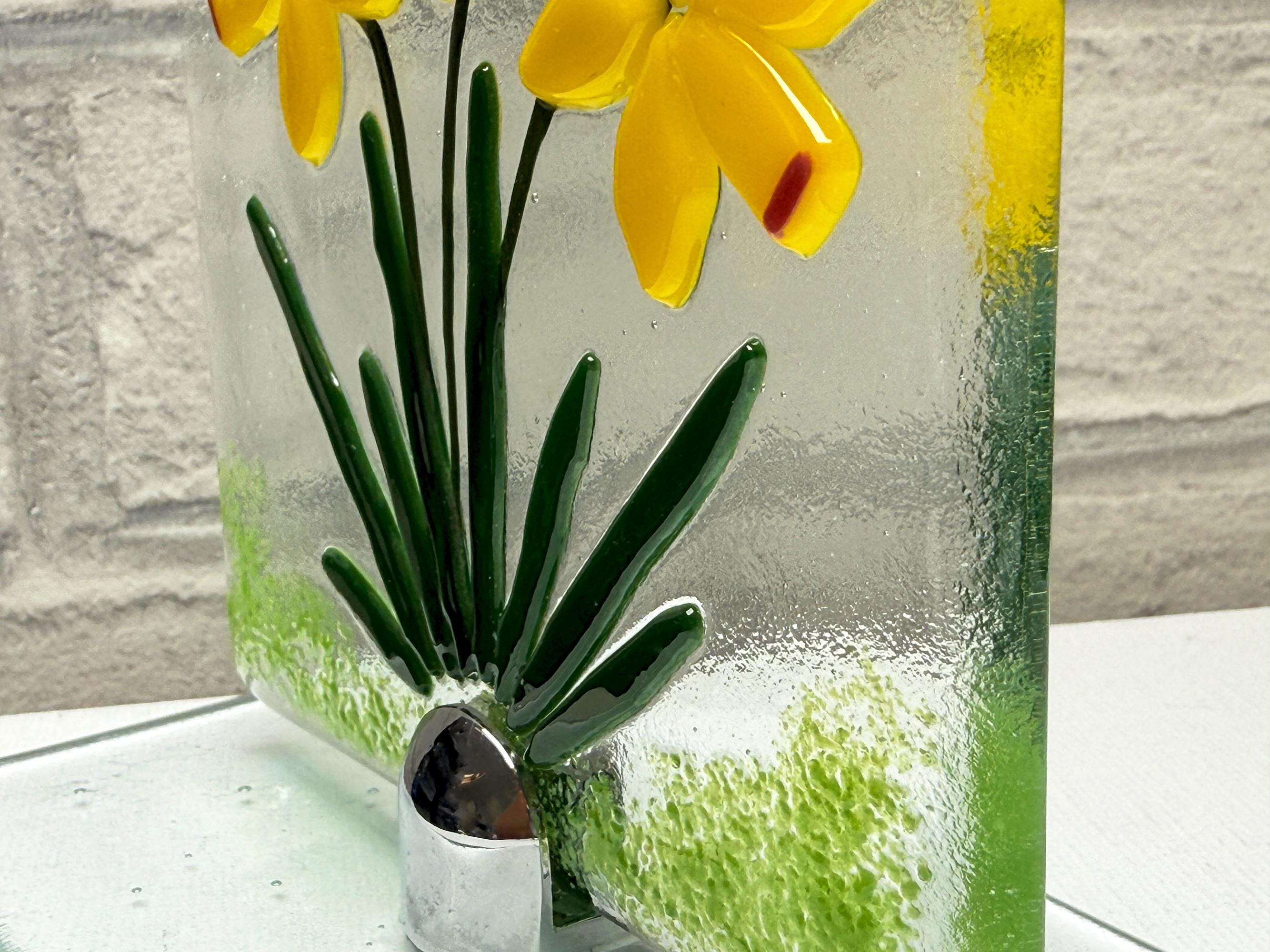 Handmade Glass Daffodil Suncatcher: Tabletop Floral Art - Etsy