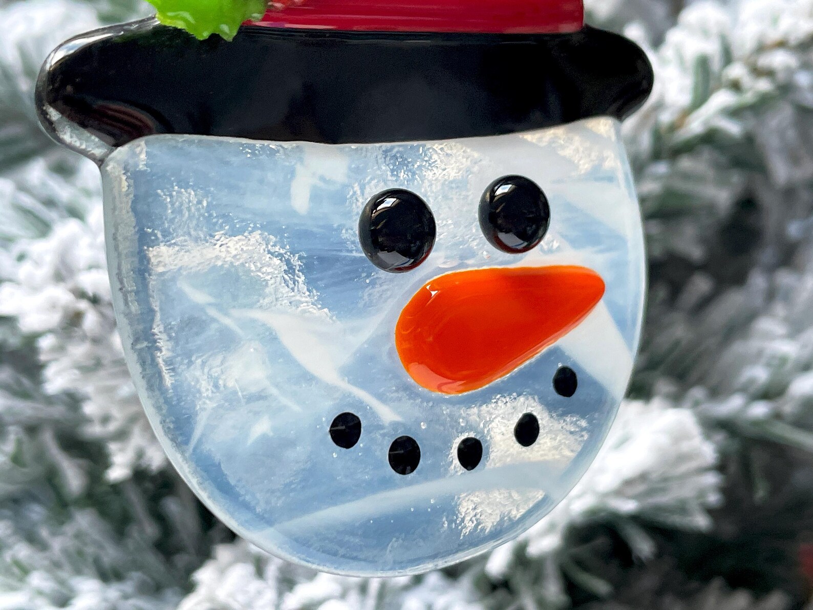 Fused Glass Snowman Suncatcher, Handmade Christmas Ornament, Window ...