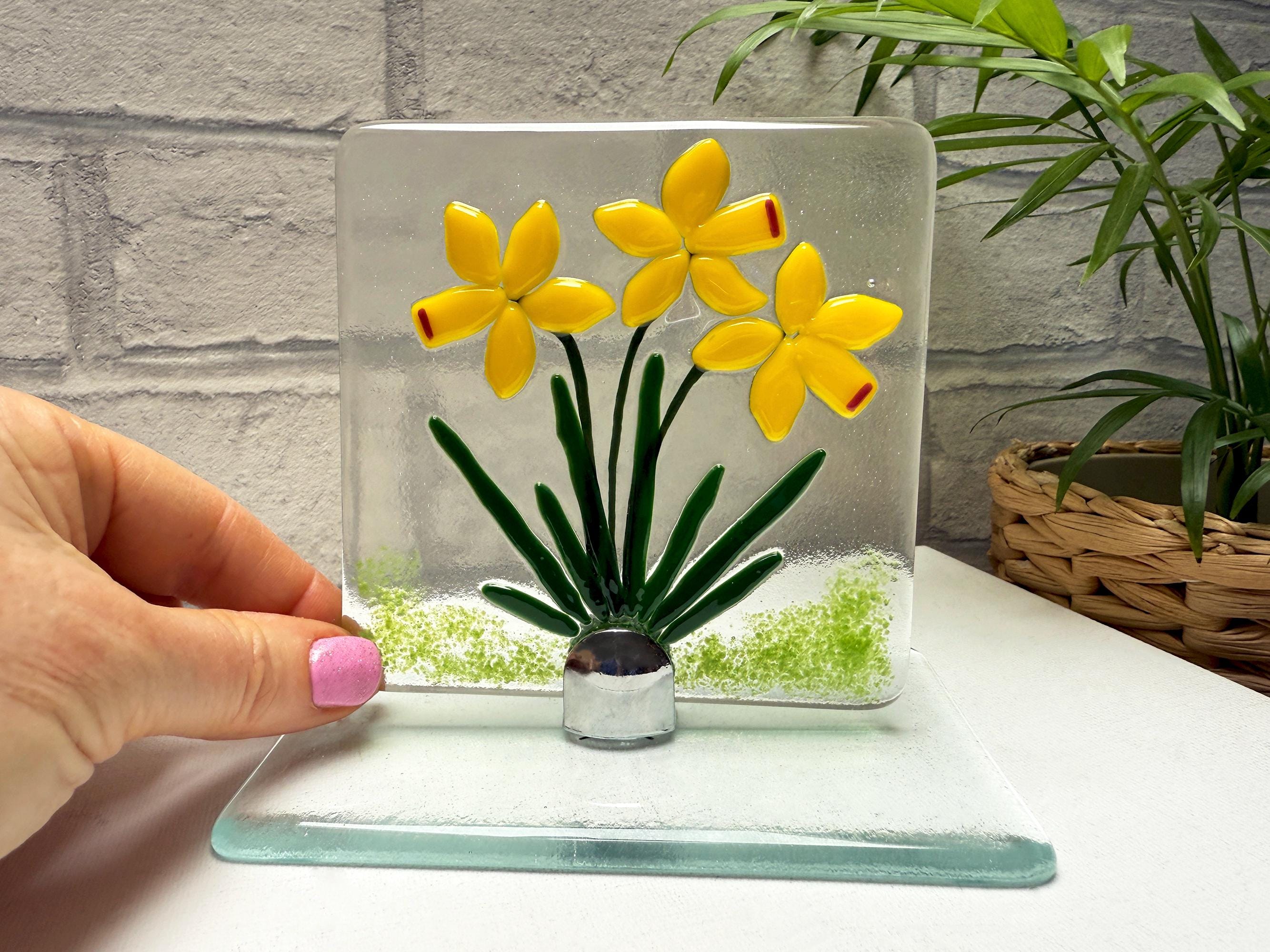 Handmade Glass Daffodil Suncatcher: Tabletop Floral Art - Etsy
