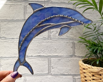 Fused Glass Dolphin Wall Art, 8-inch Width, Wall-mounted Ornament ...
