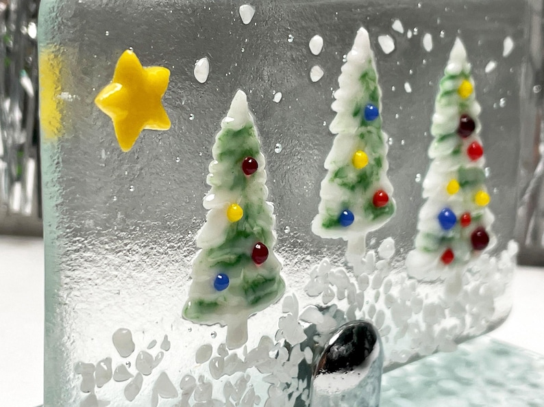 Fused Glass Snow Scene in Stand-up Mount, Handmade Glass Artwork - Etsy