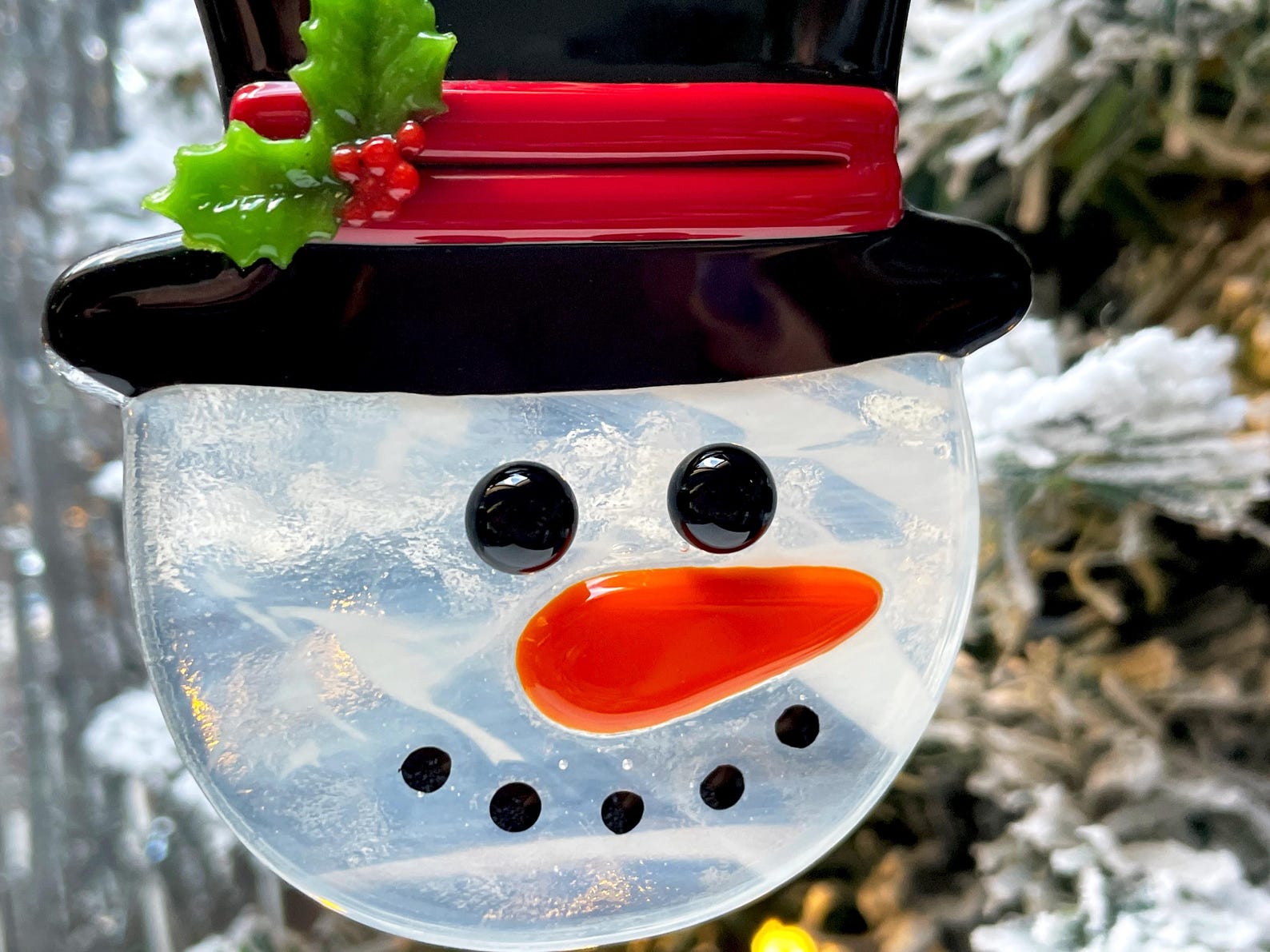 Fused Glass Snowman Suncatcher, Handmade Christmas Ornament, Window ...