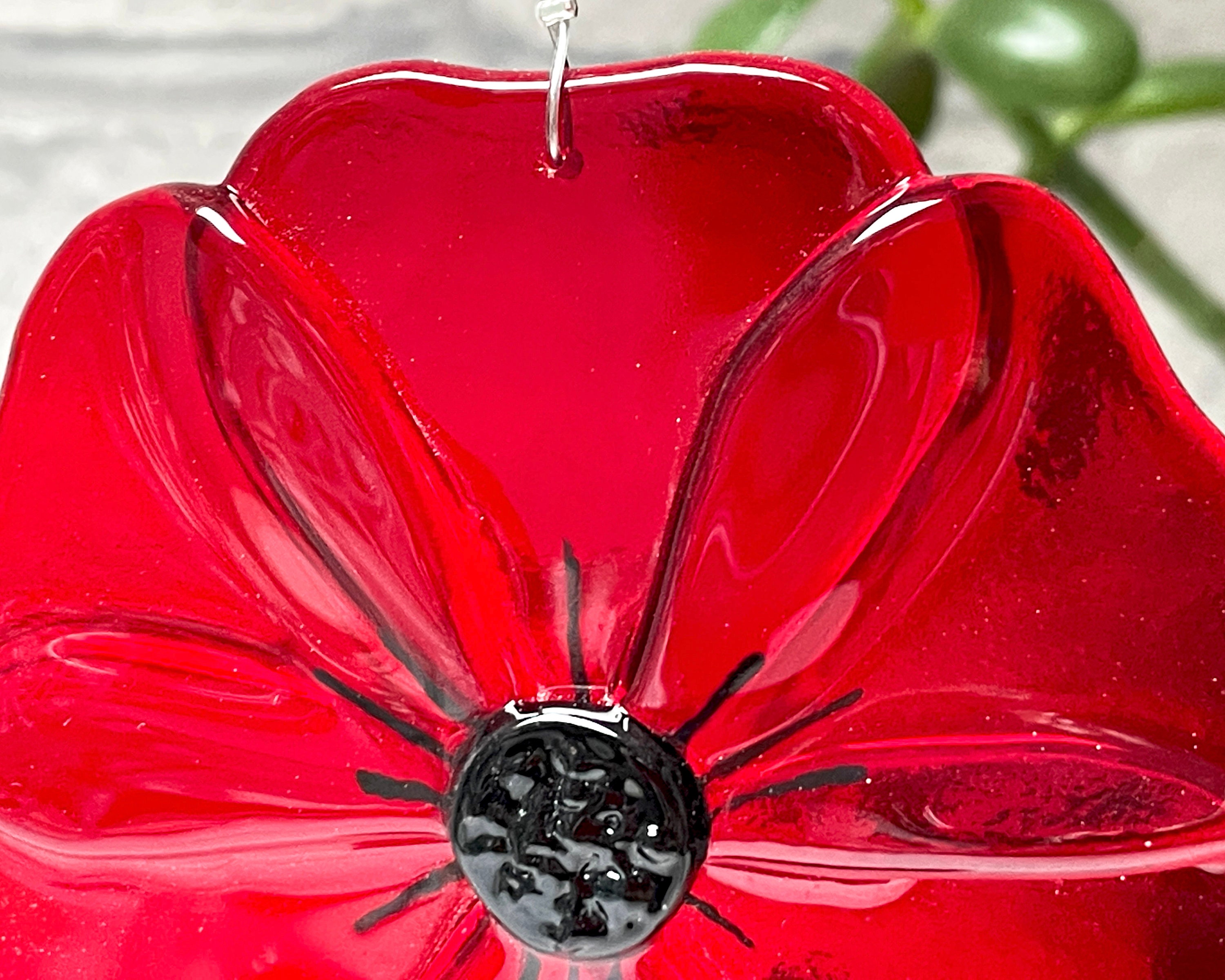 Fused Glass Poppy Suncatcher, Handmade Glass Artwork, Window Hanging ...
