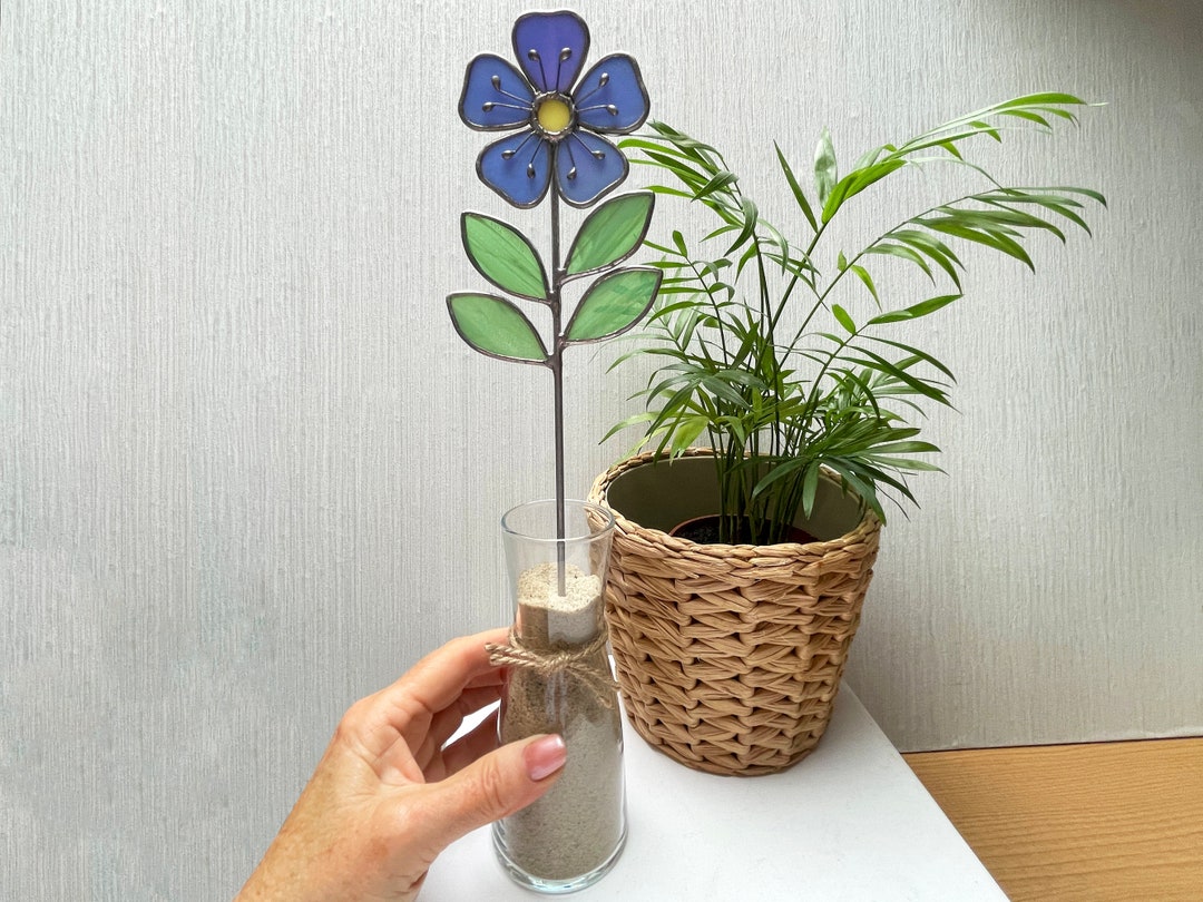 Stained Glass Flower in Glass Vase, Handmade Glass Artwork, Glass ...
