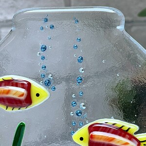 Fused Glass Fish Bowl Suncatcher in Stand-up Mount, Handmade Glass ...