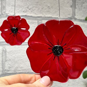 Fused Glass Poppy Suncatcher, Handmade Glass Artwork, Window Hanging ...