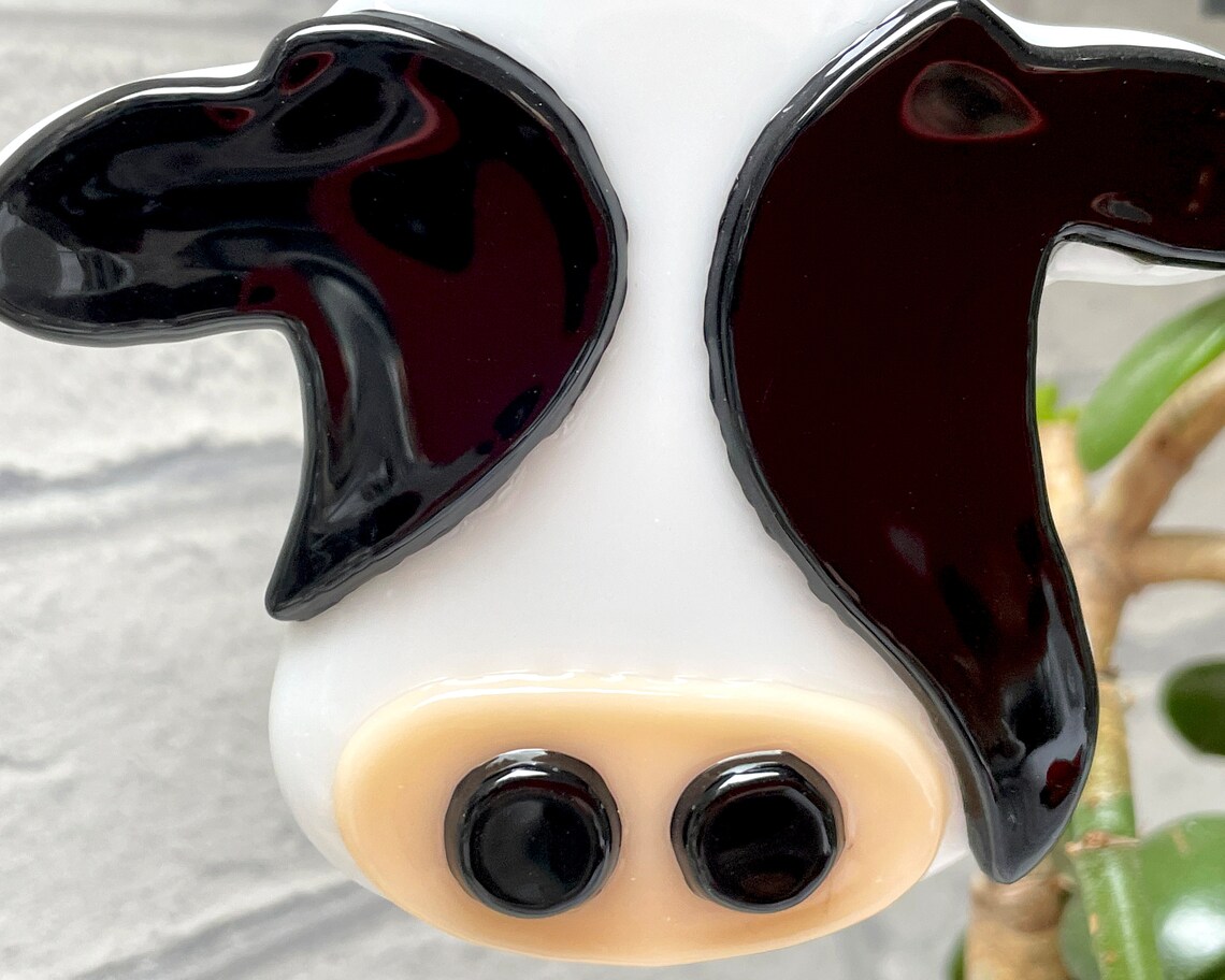 Fused Glass Cow Ornament, Handmade Hanging Decoration, Gift for Farmer ...