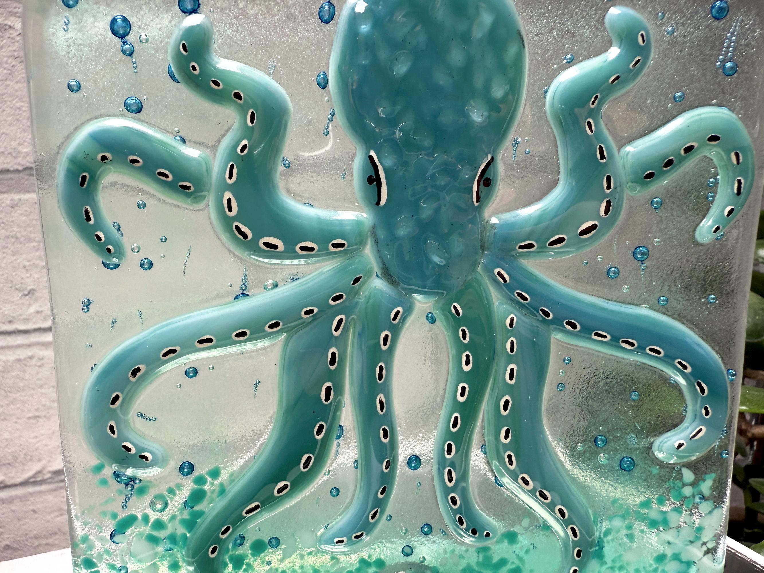 Glass Octopus Suncatcher in Stand-up Mount, Handmade Fused Glass ...