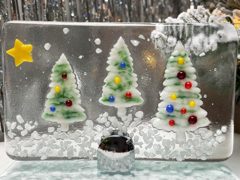 Fused Glass Snow Scene in Stand-up Mount, Handmade Glass Artwork - Etsy