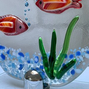 Fused Glass Fish Bowl Suncatcher in Stand-up Mount, Handmade Glass ...