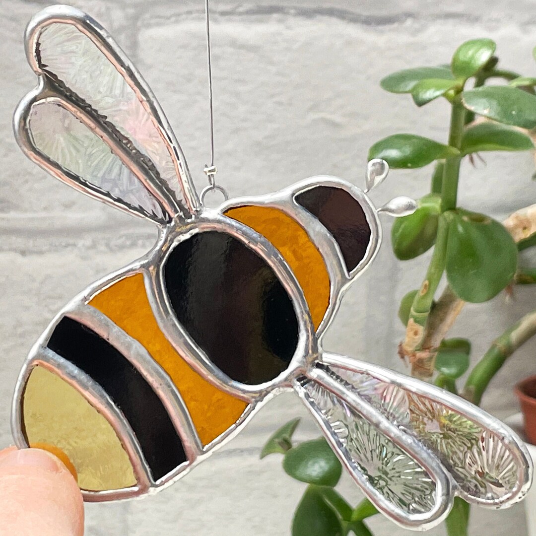 Stained Glass Bee Suncatcher, 4-inch Wingspan, Iridescent Window ...
