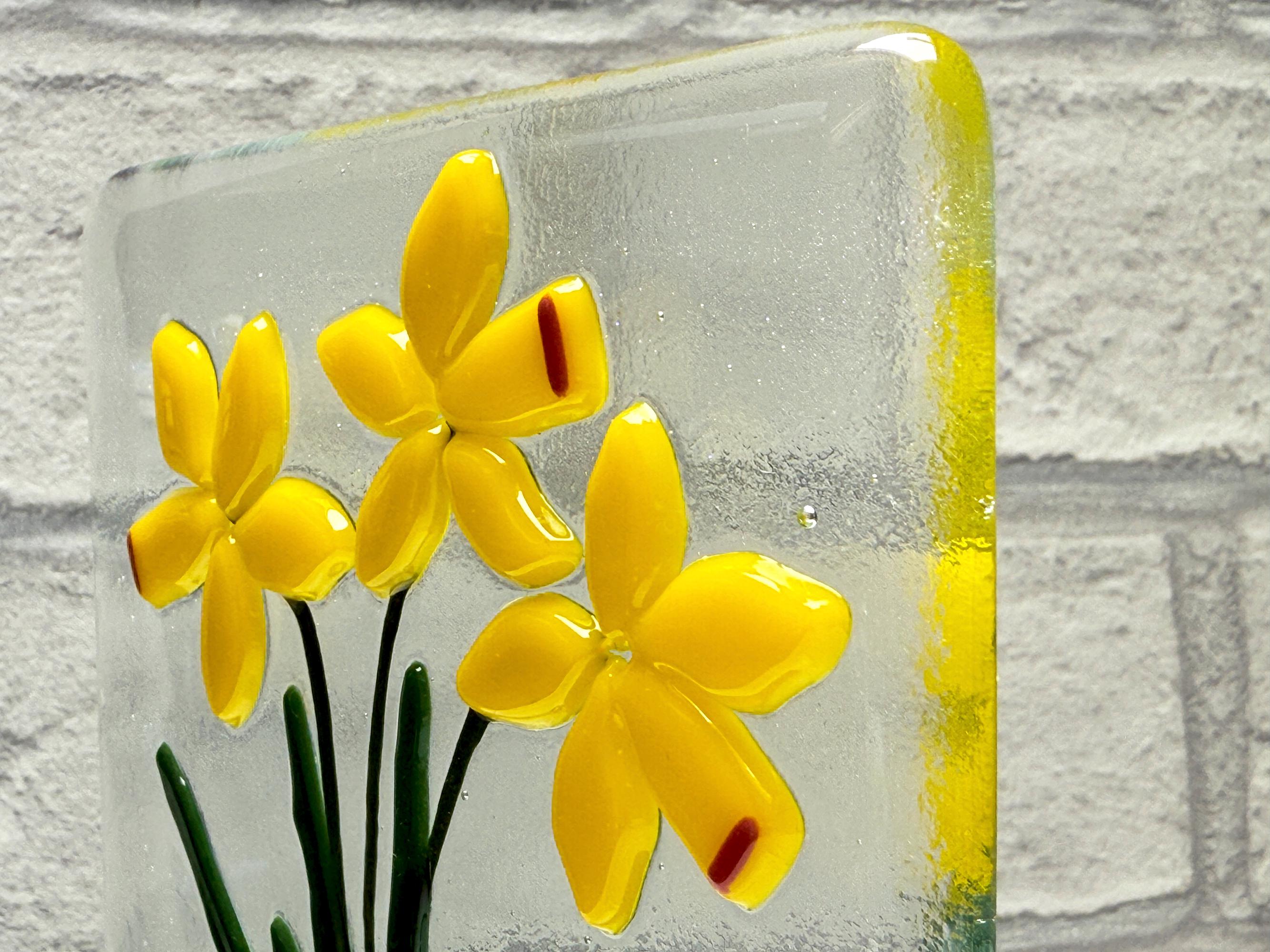 Handmade Glass Daffodil Suncatcher: Tabletop Floral Art - Etsy