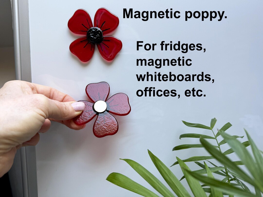 Fused Glass Magnetic Poppy, Fridge Magnet, Handmade Glass Artwork - Etsy