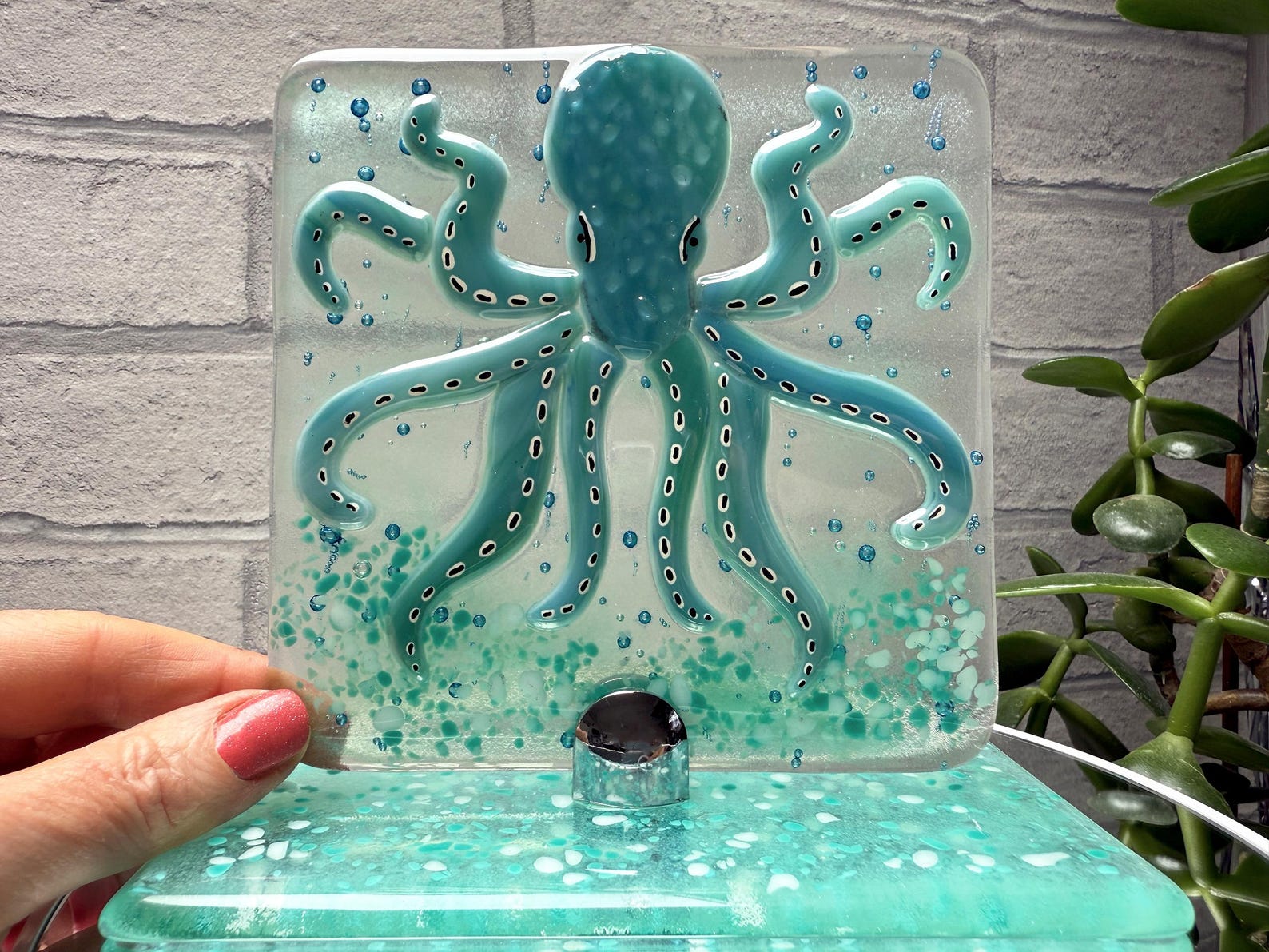 Glass Octopus Suncatcher in Stand-up Mount, Handmade Fused Glass ...