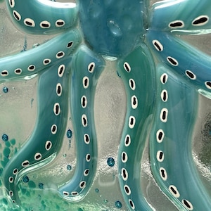 Glass Octopus Suncatcher in Stand-up Mount, Handmade Fused Glass ...