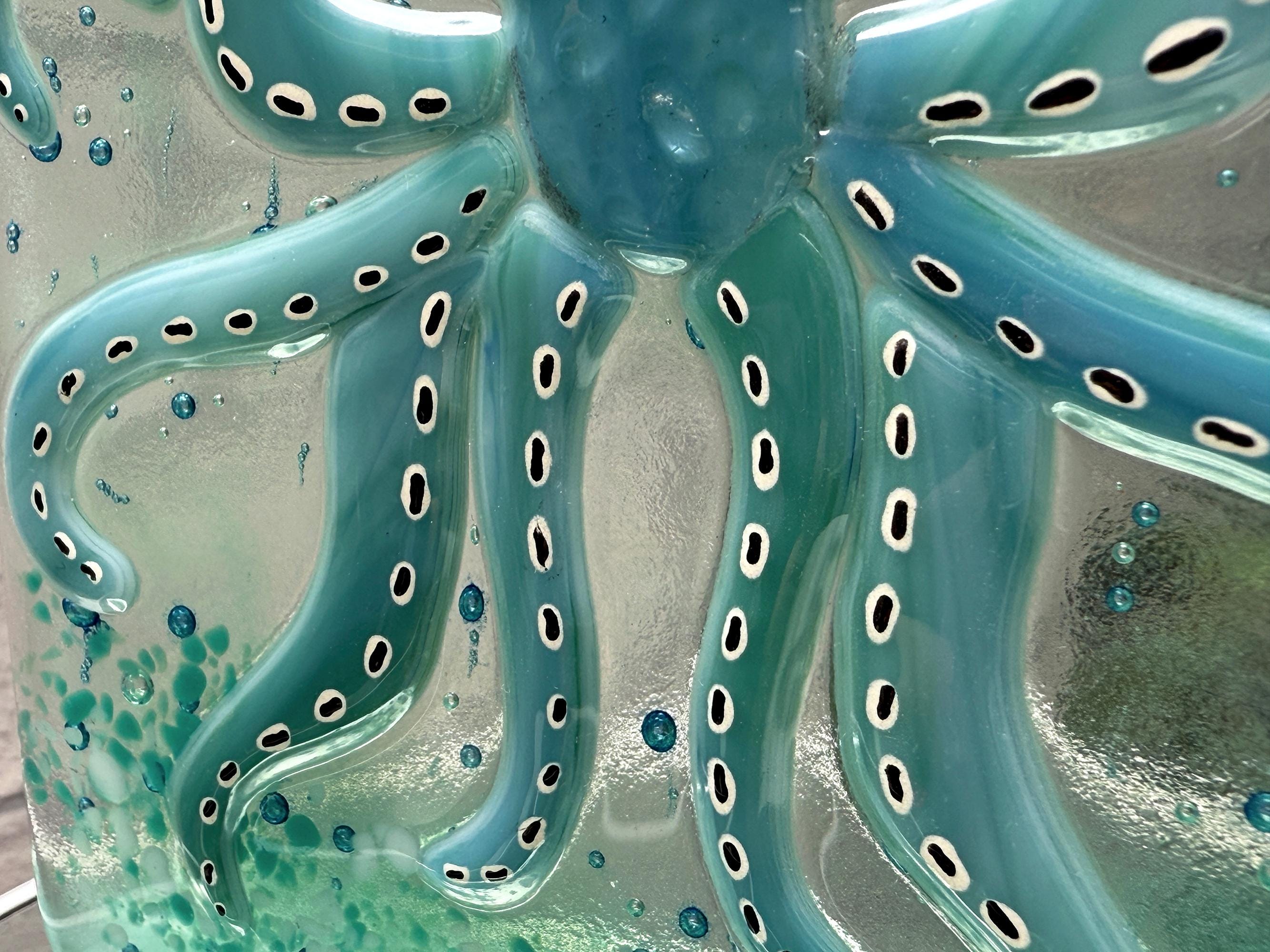 Glass Octopus Suncatcher in Stand-up Mount, Handmade Fused Glass ...
