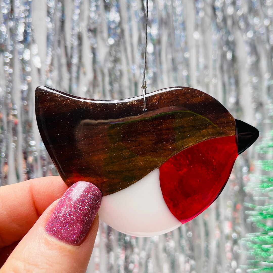 Small Fused Glass Robin Suncatcher, Handmade Glass Art, Christmas ...