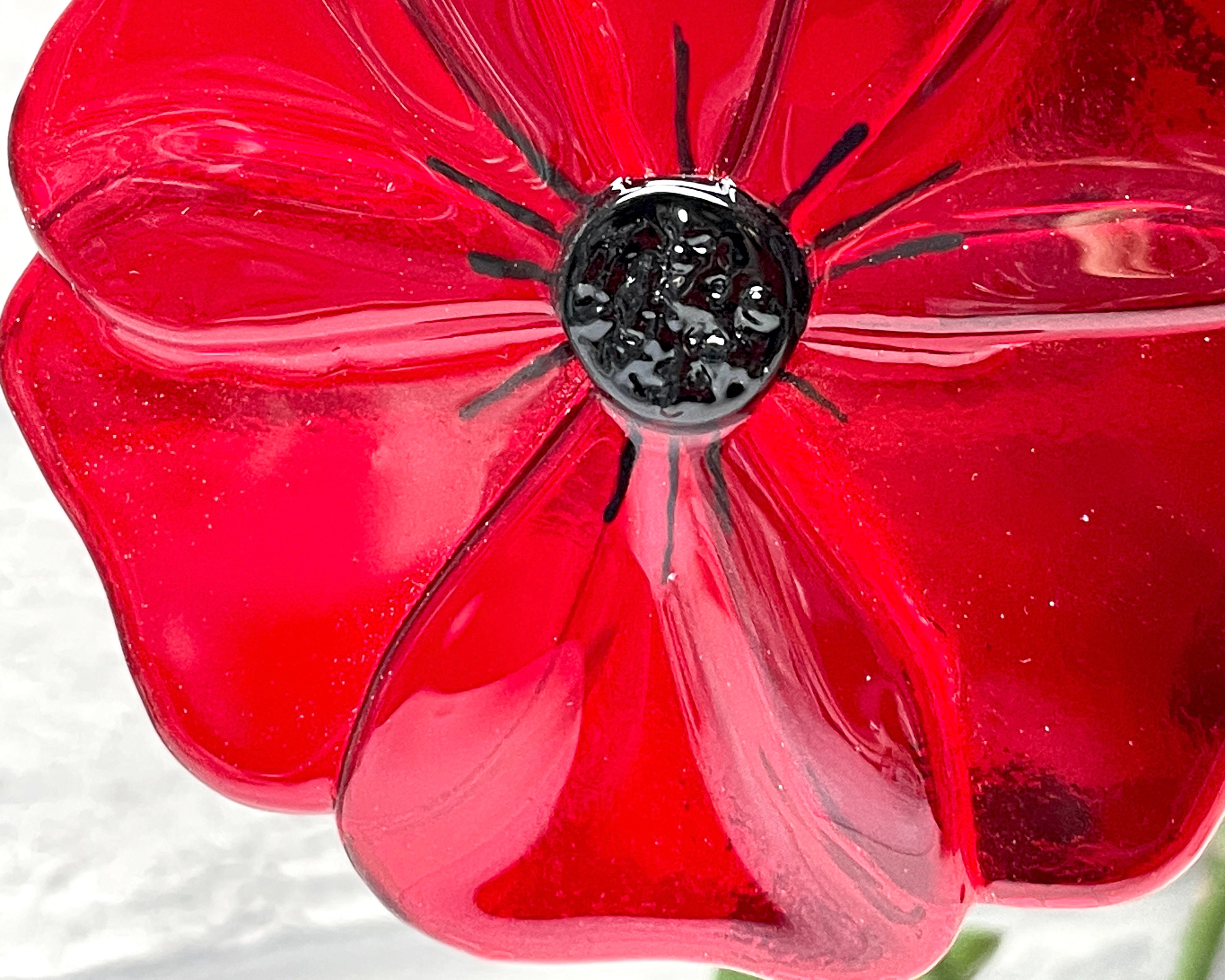 Fused Glass Poppy Suncatcher, Handmade Glass Artwork, Window Hanging ...