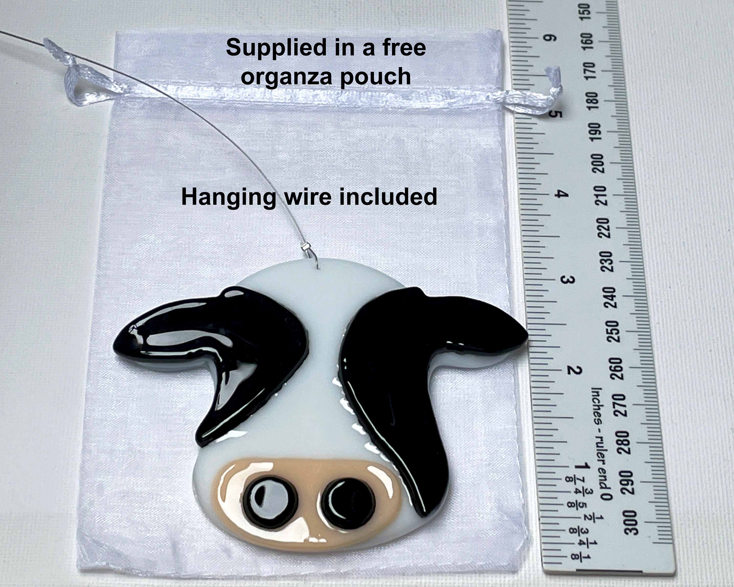 Fused Glass Cow Ornament, Handmade Hanging Decoration, Gift for Farmer ...