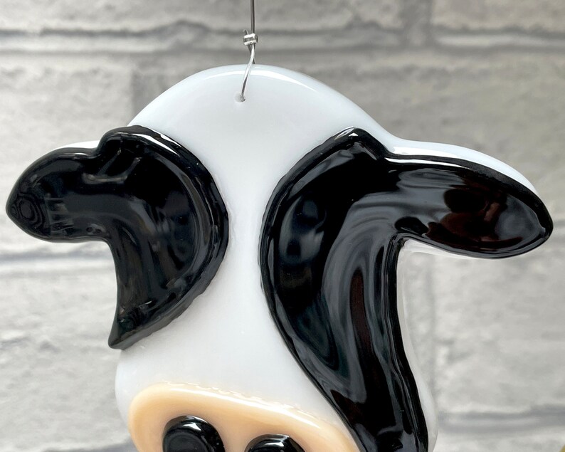 Fused Glass Cow Ornament, Handmade Hanging Decoration, Gift for Farmer ...