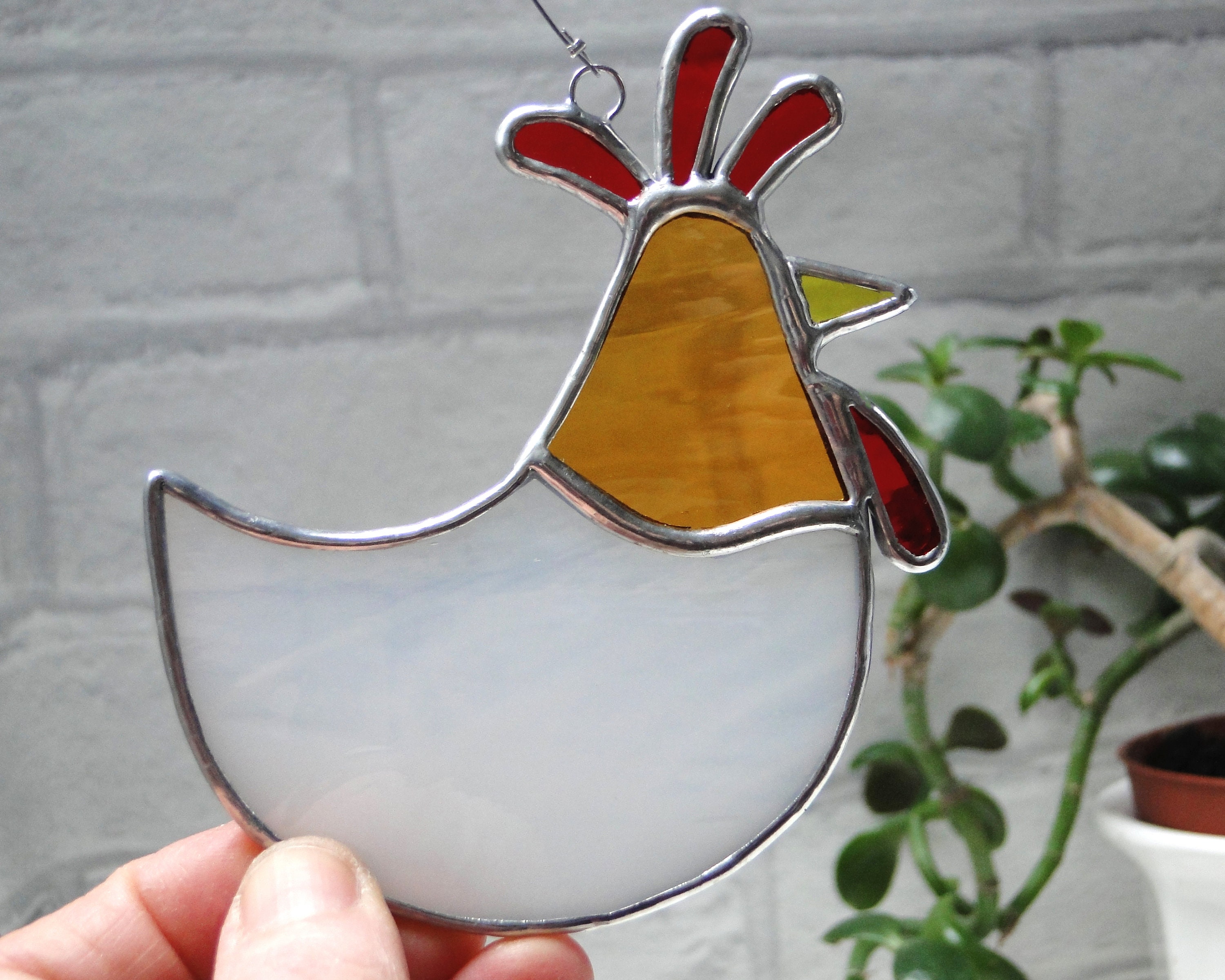 Stained Glass Window Hanging Chickens Suncatcher Panel Hand Painted Sun ...
