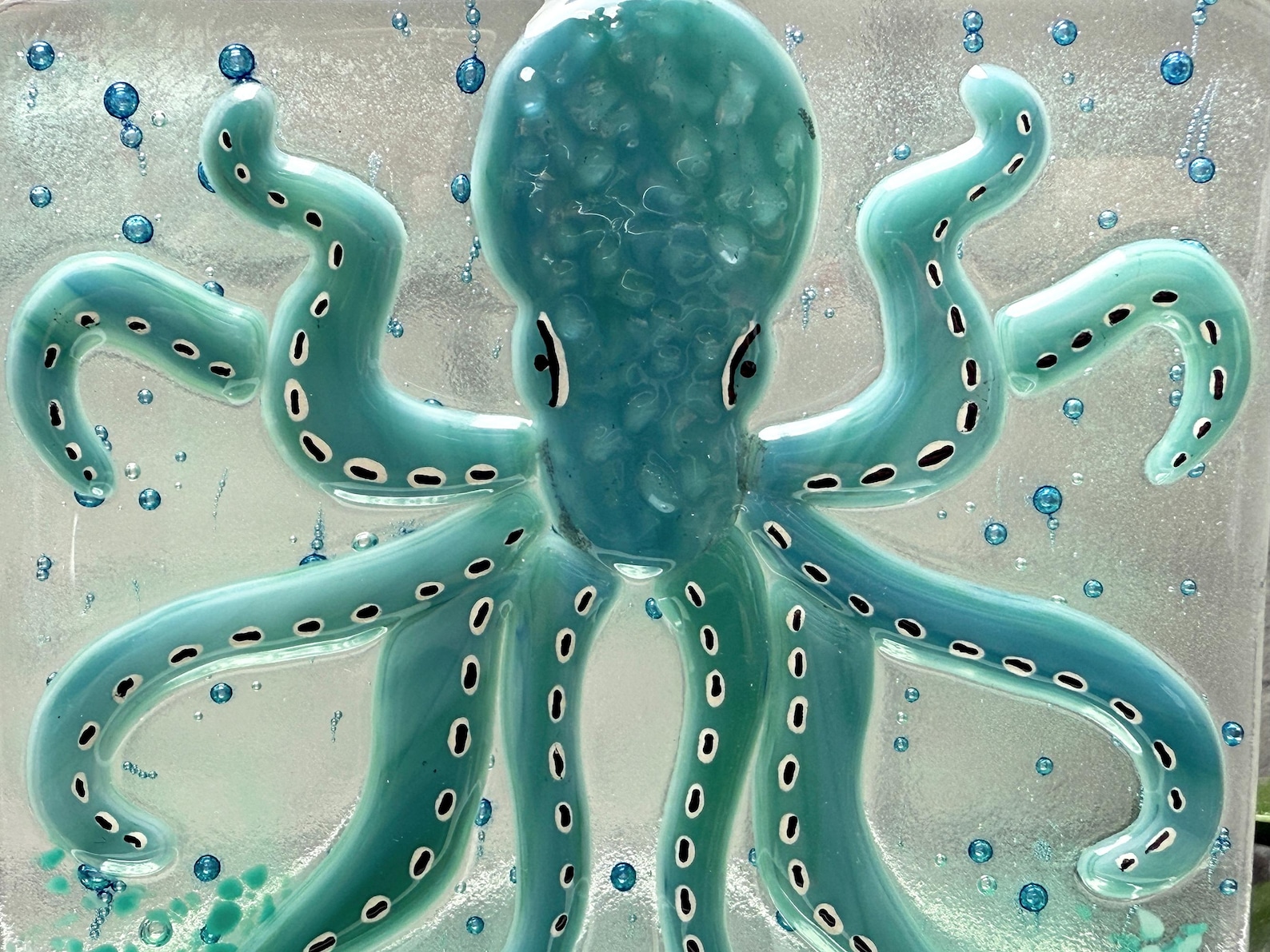 Glass Octopus Suncatcher in Stand-up Mount, Handmade Fused Glass ...