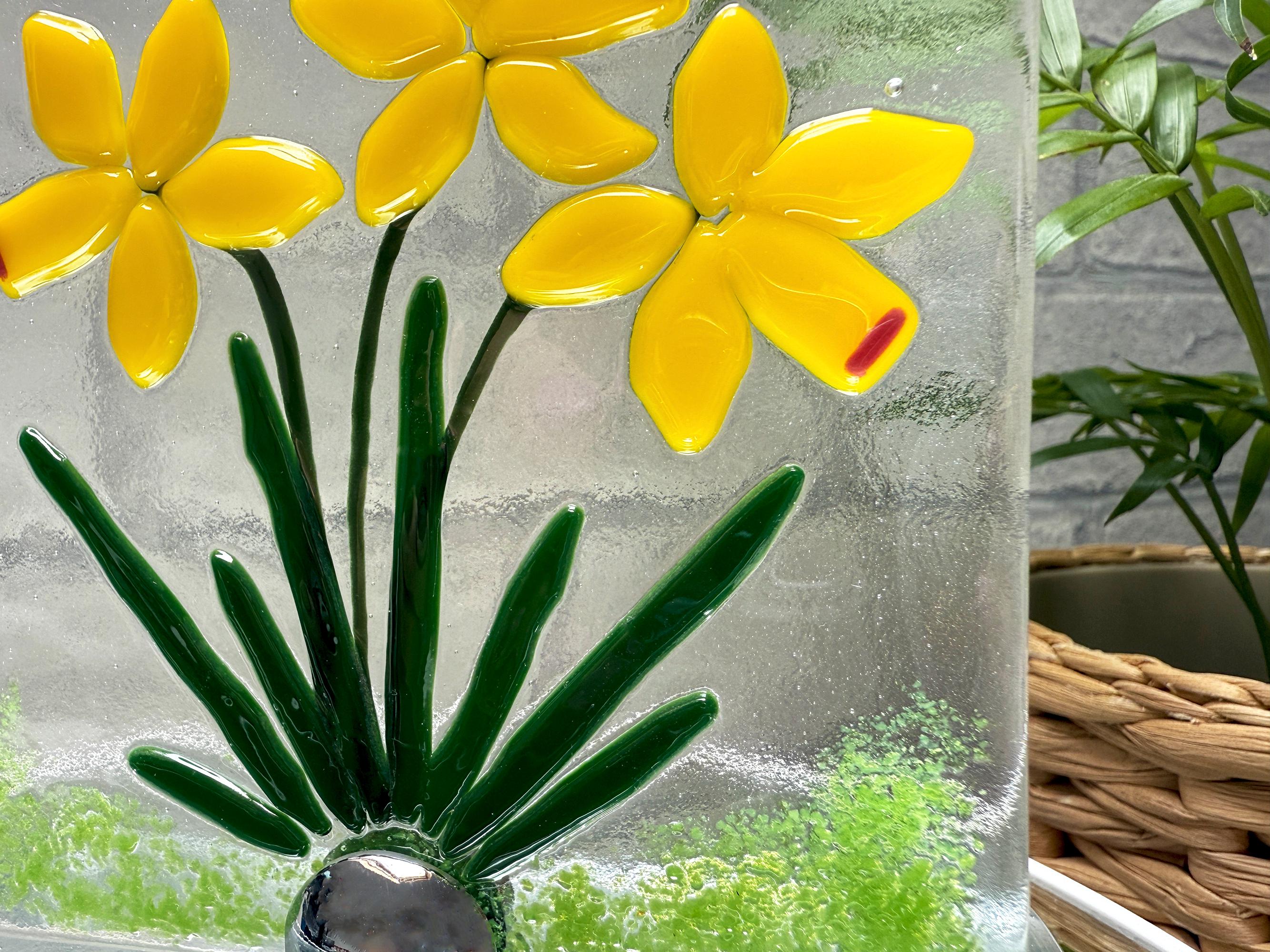 Handmade Glass Daffodil Suncatcher: Tabletop Floral Art - Etsy