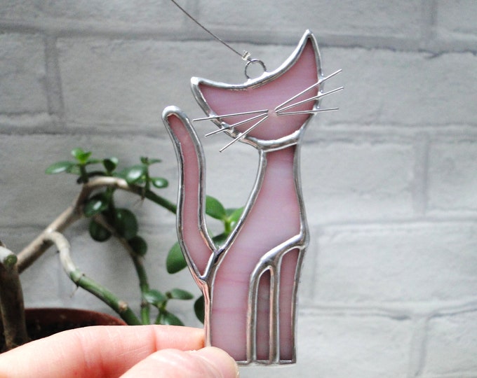 Stained Glass Cat Suncatcher, Window Hanging Ornament, Handmade Glass ...