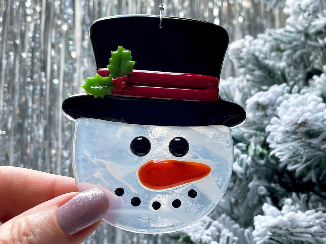 Fused Glass Snowman Suncatcher, Handmade Christmas Ornament, Window ...