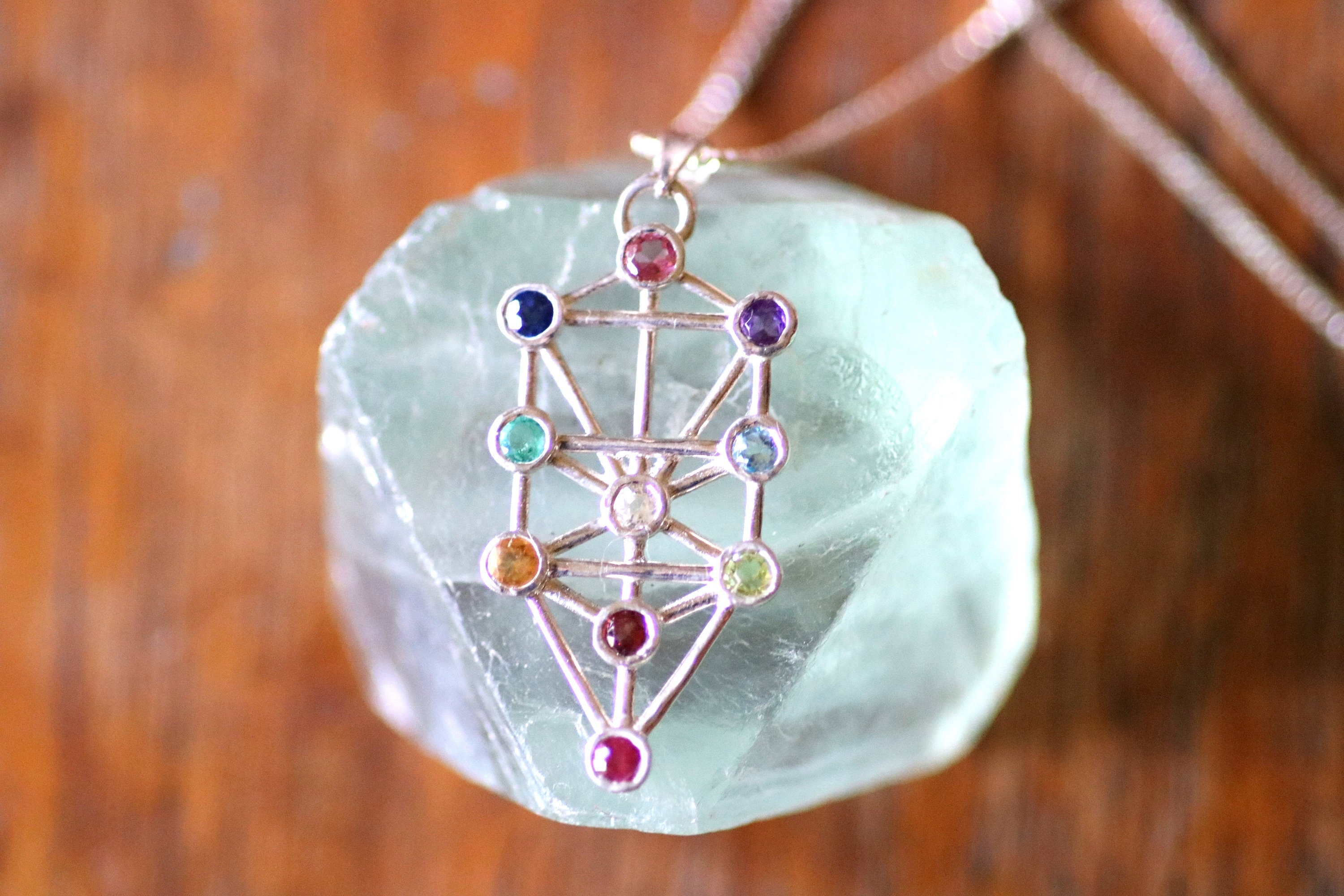 925 Sterling Silver Tree of Life Ten Sephirot Kabbalah Pendant Set With ...