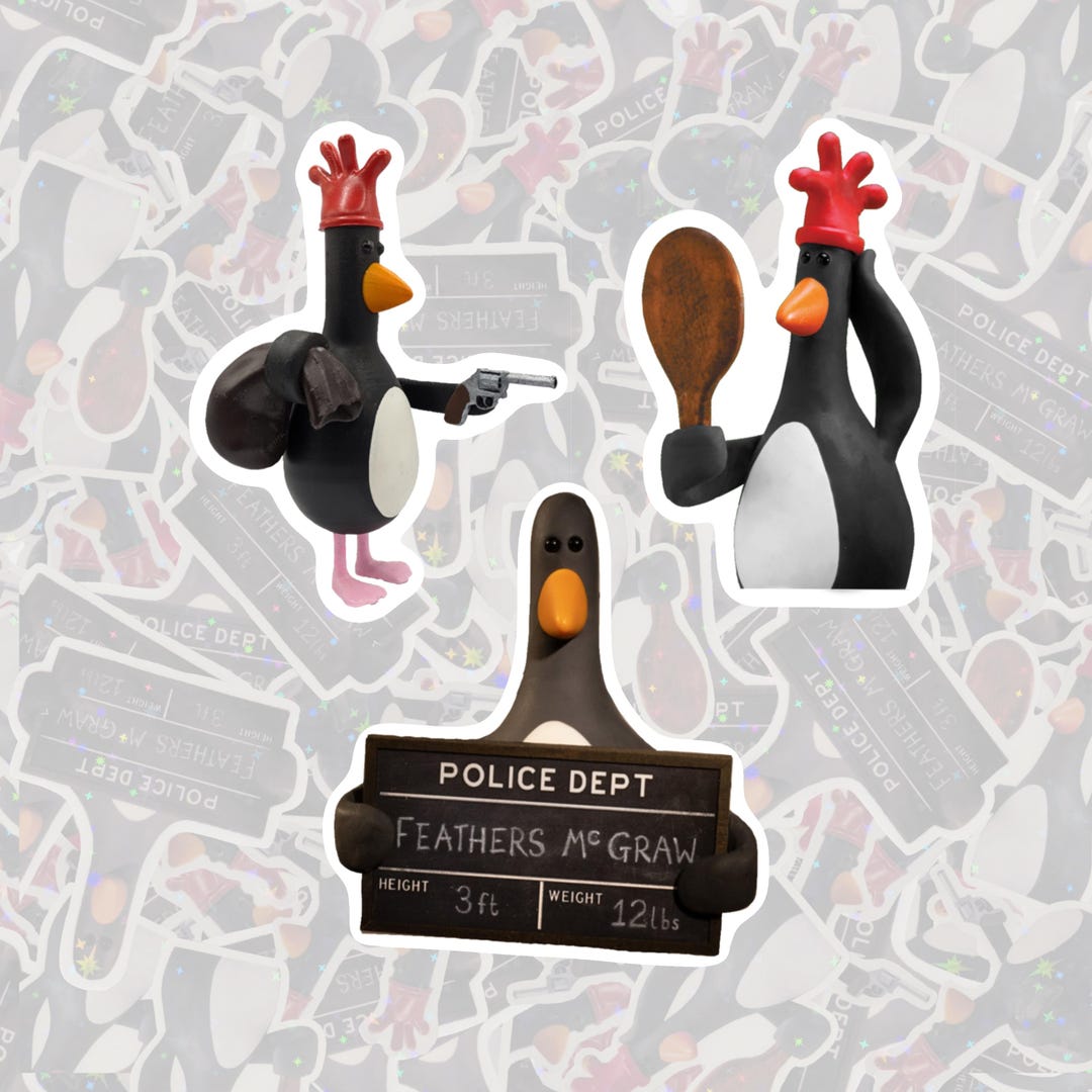 Feathers Wallace and Gromit Penguin Holographic Stickers - Etsy