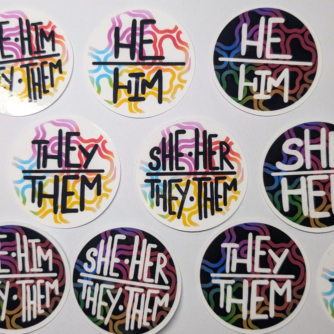 Pronoun Sticker // Glossy, Colourful, Rainbow, Pastel, Pride - Etsy