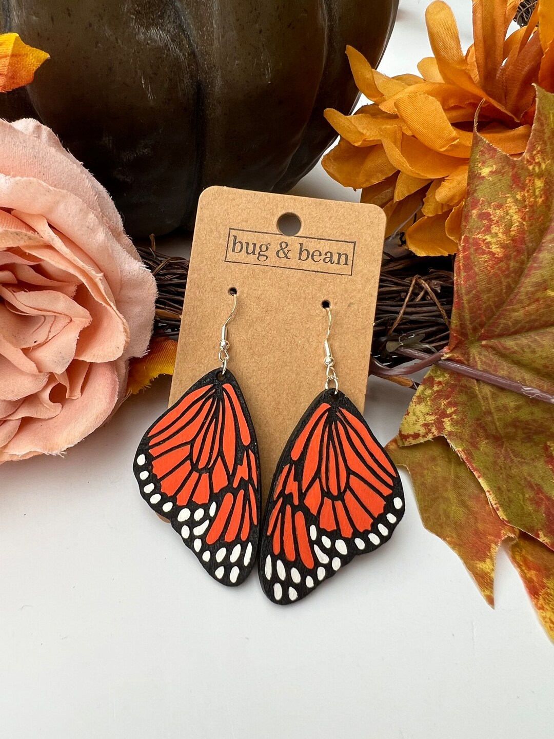 Engraved Monarch Butterfly Wooden Earrings - Etsy