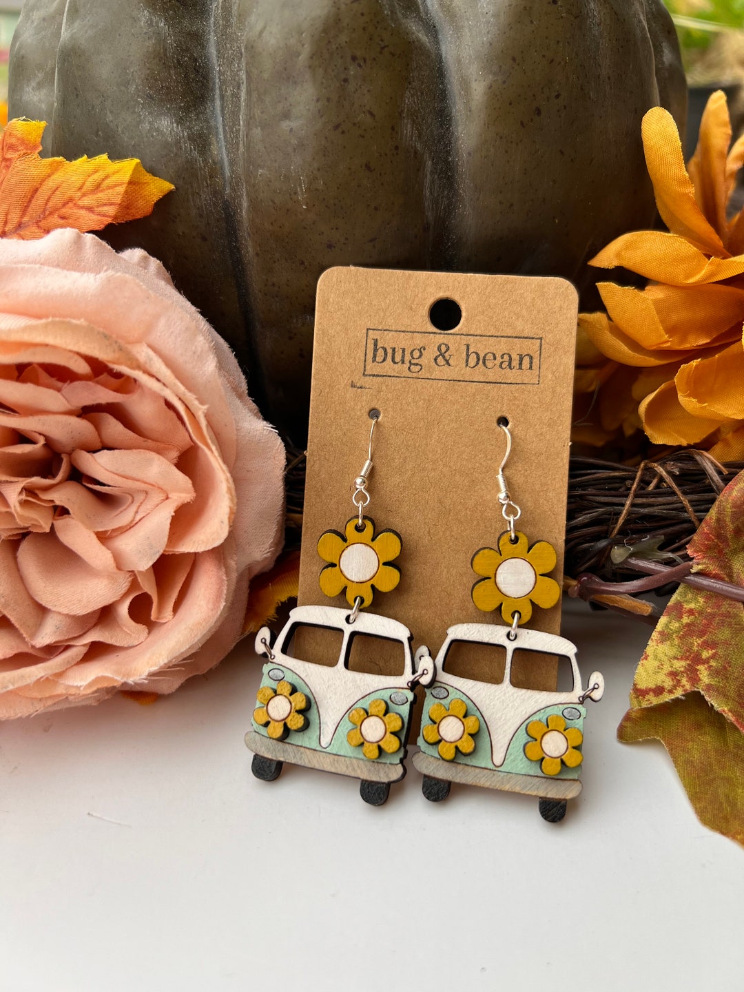 VW Bus Wooden Earrings - Etsy