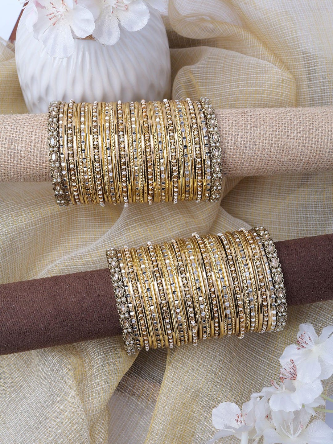 Varisha Two Hand Bangle Set in Antique Gold - Etsy
