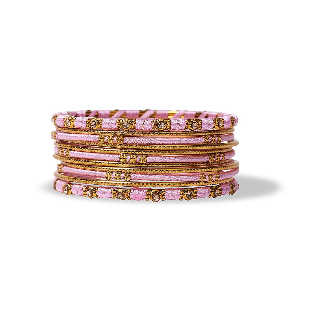 Light Pink and Gold Thread Bangle Stack - Etsy