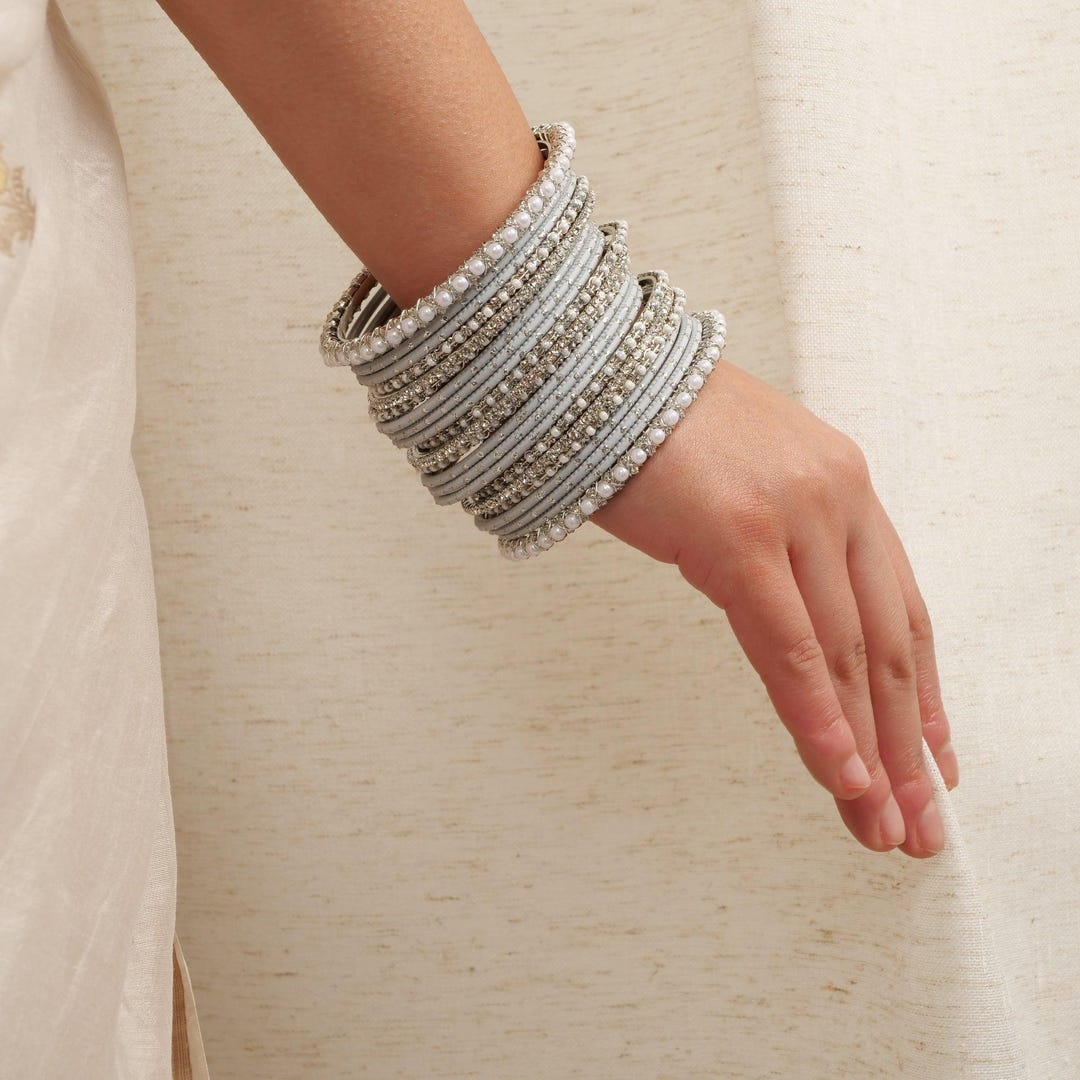 Vintage Pearl Bangle Set in Rhodium - Etsy