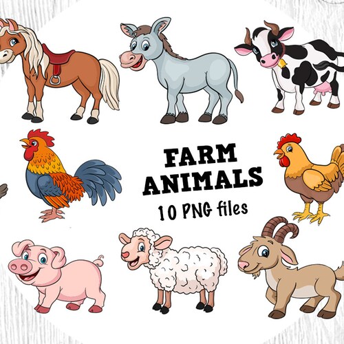 Farm Animals Watercolor Clipart PNG Lamb Sheep Goat Cows - Etsy