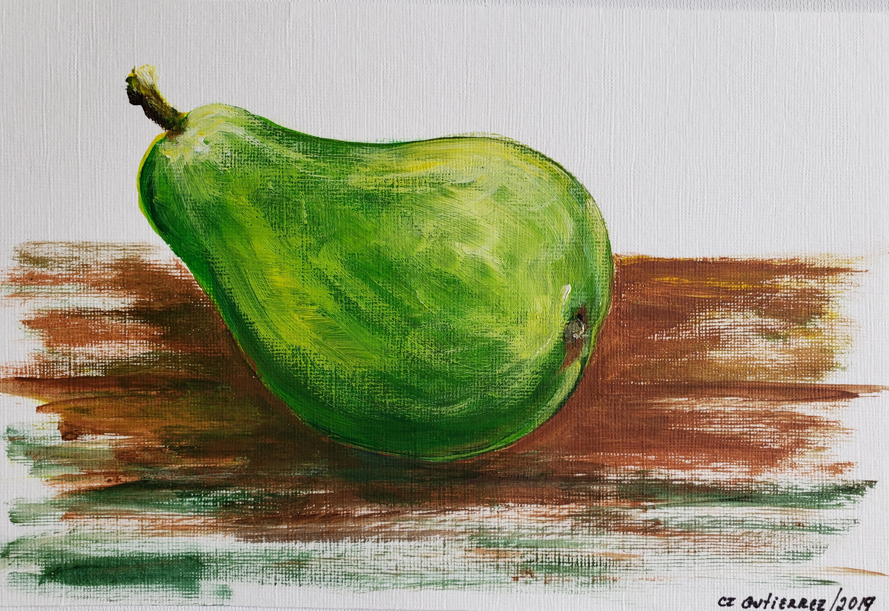 Pera verde, pintada a mano Acrílico sobre papel sin ácido de alta ...