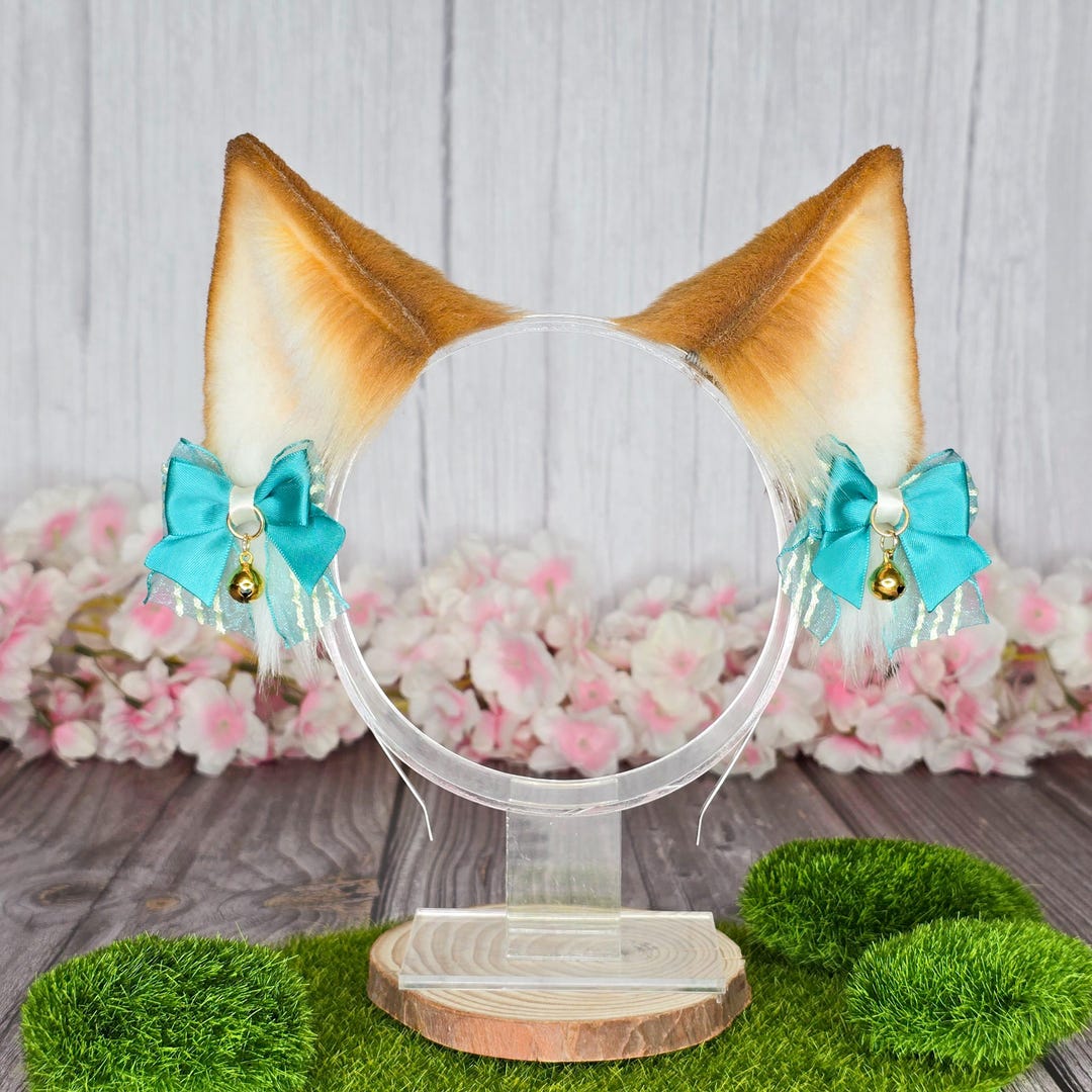 Caramel Faux Fur Fox Ears on Silver Headband With Charms | Genshin ...