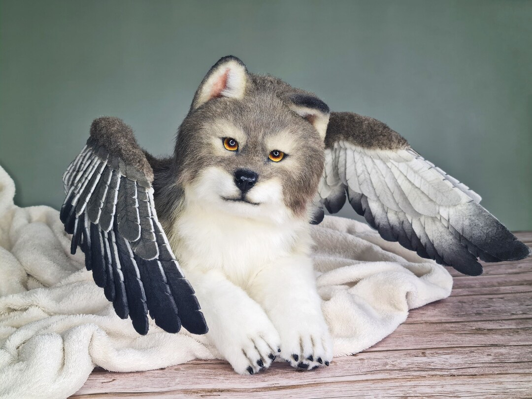 WINGED WOLF - Realistic Stuffed Animal Toy, Poseable Art Doll, Handmade ...