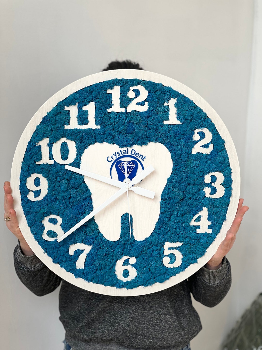 Wood Moss Wall Clock, Tooth Wall Clock, Dental Office Decor ...