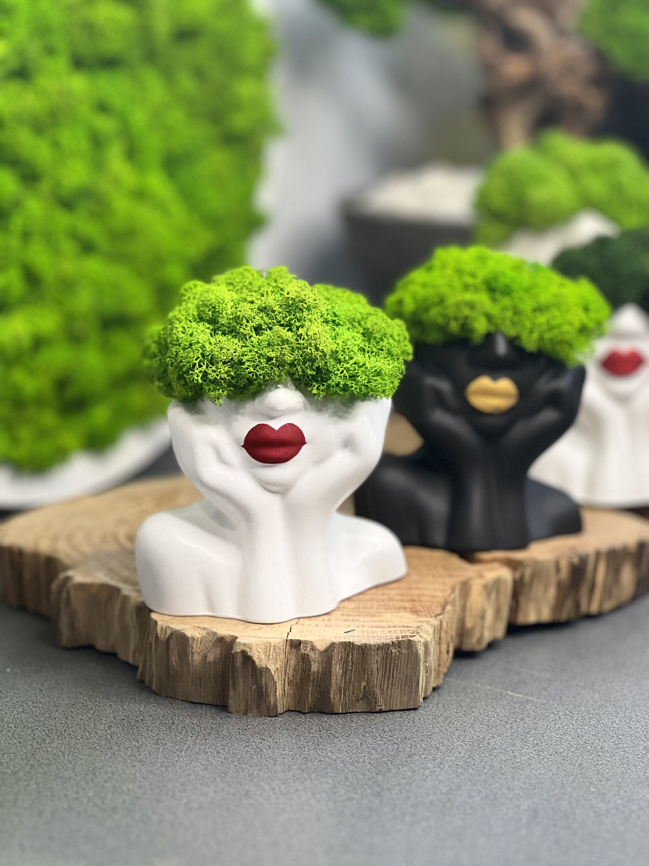 Sculpture of Charming Girls, Gypsum Figurine, Sculpture With Moss, Moss ...