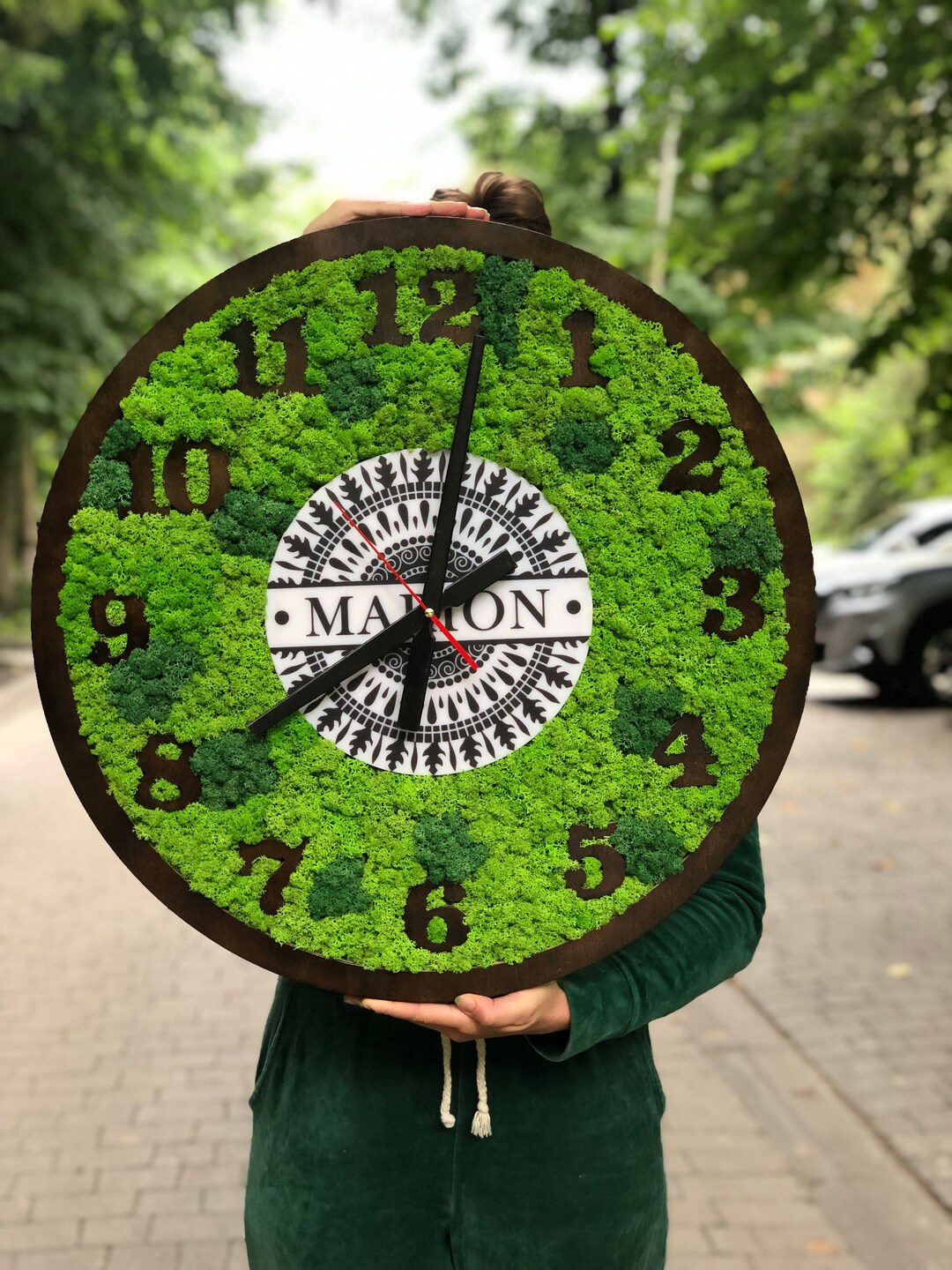 Personalized Clock, Wooden Clock, Moss Wall Art, Unique Clock Office ...
