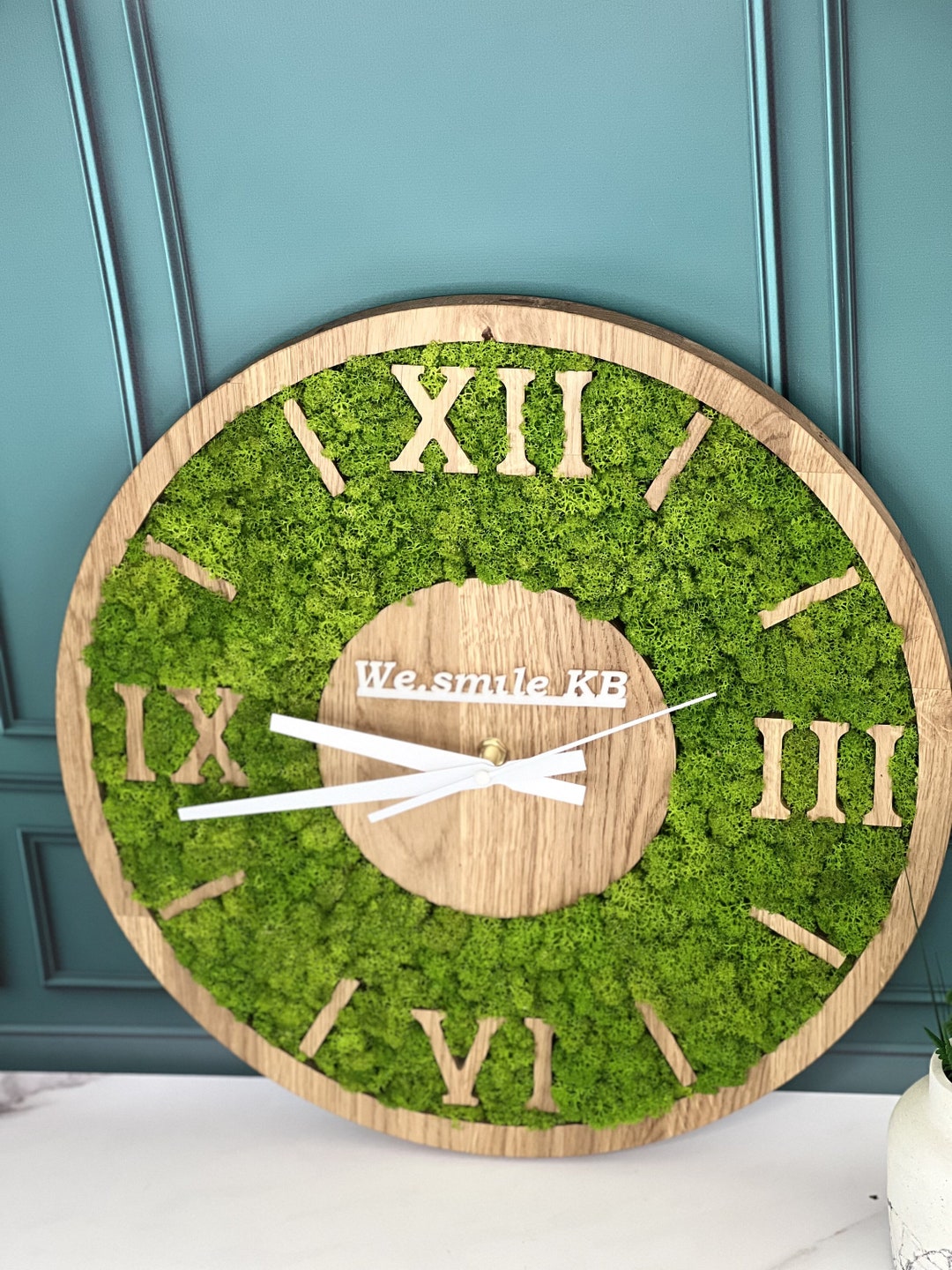 Green Clock Wooden Eco Clock From Preserved Moss Wall Clock Modern Home ...