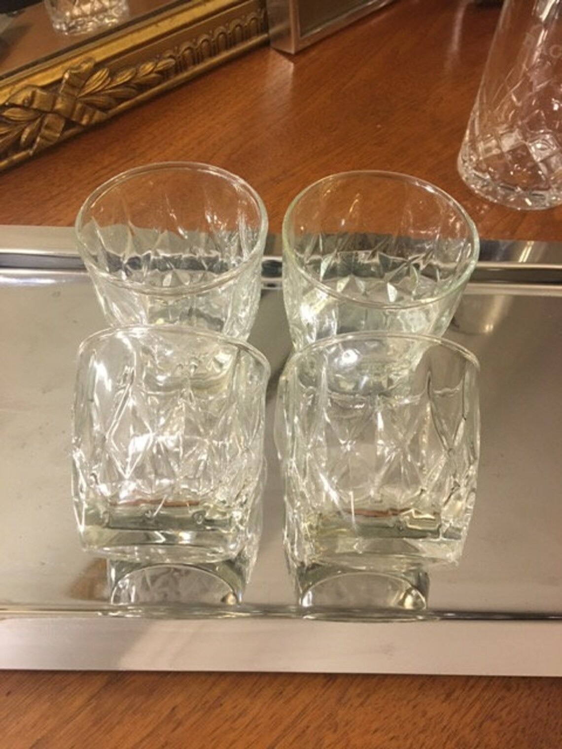 Mid-century Modern Clear Diamond Pattern Cut Glass Bacardi Cocktail ...