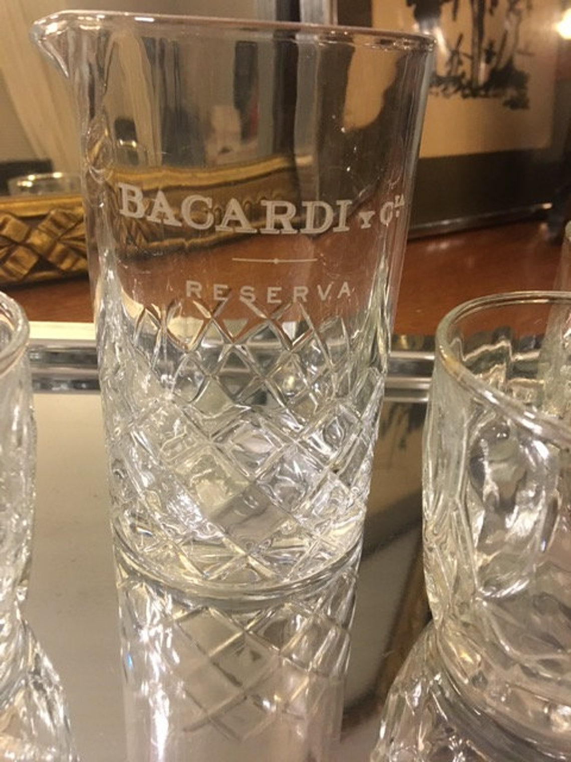 Mid-century Modern Clear Diamond Pattern Cut Glass Bacardi Cocktail ...